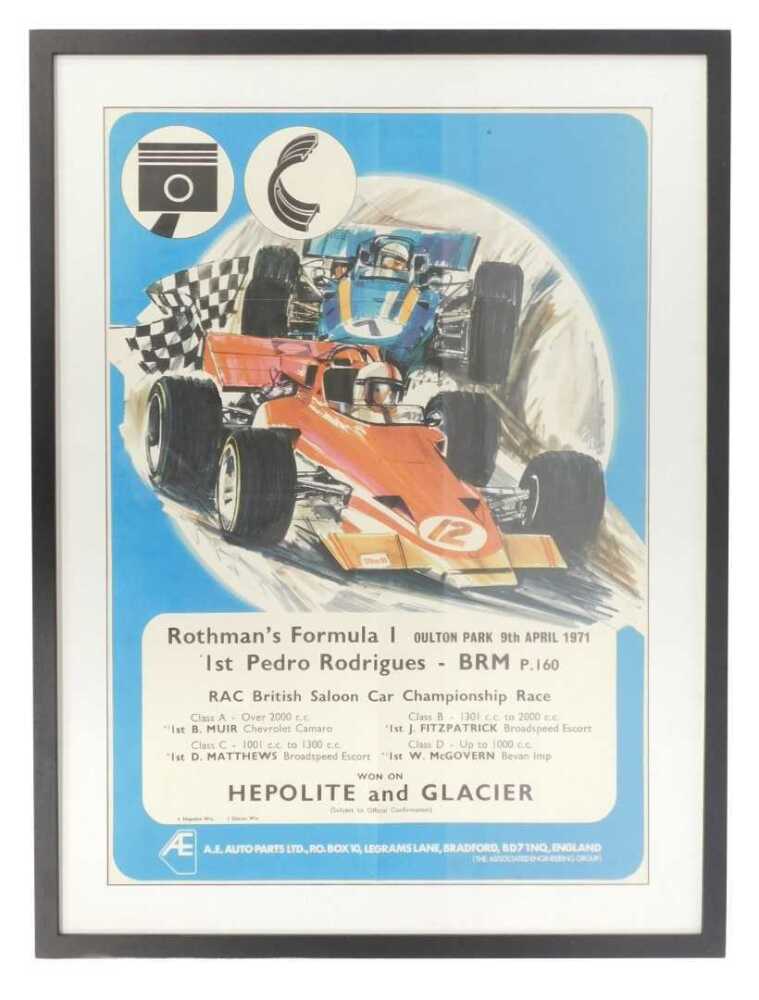A Rothmans Formula 1 Oulton Park poster, 9th April 1971, 1st Pedro ...