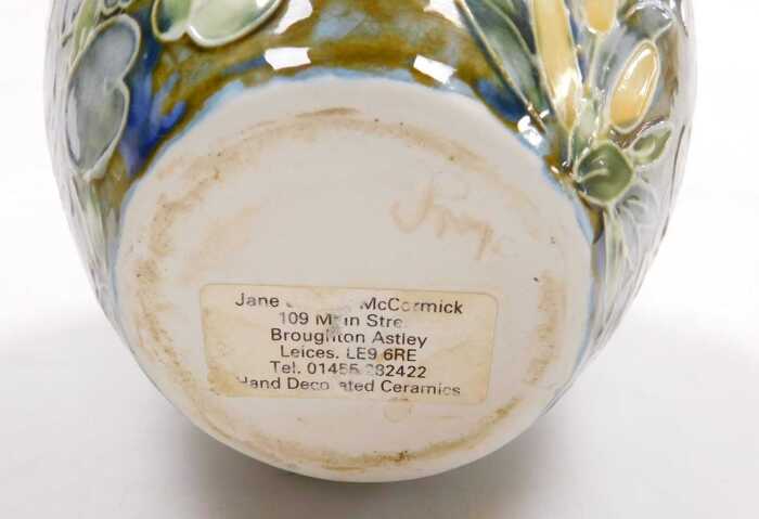 A Jane McCormick pottery vase, of shouldered tapering form, tube line ...