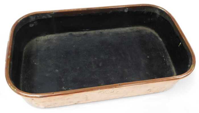 A Victorian copper twin handled roasting tin, by JM Smith of Leicester ...