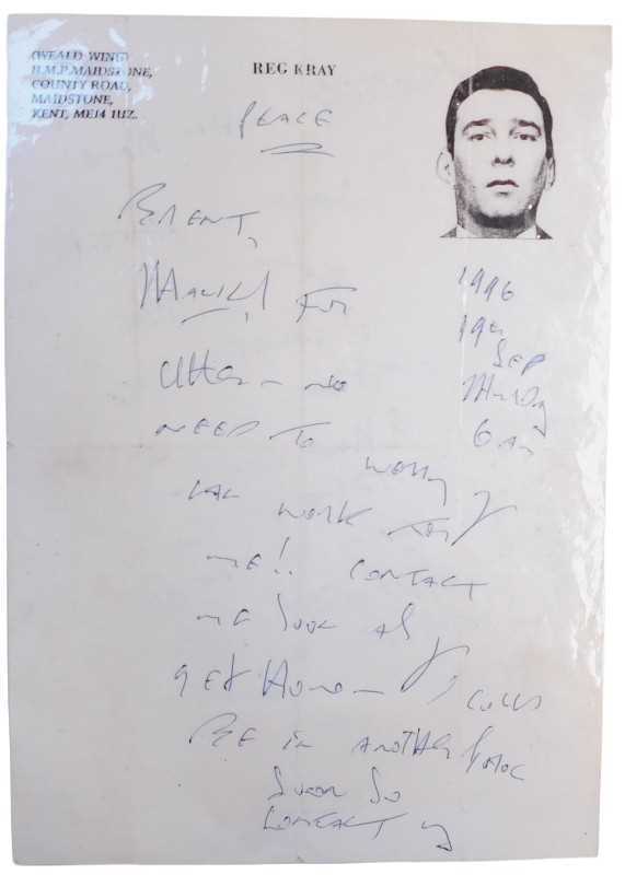 A Reggie Kray letter, dated 19th September 1996 at 6am, double sided ...