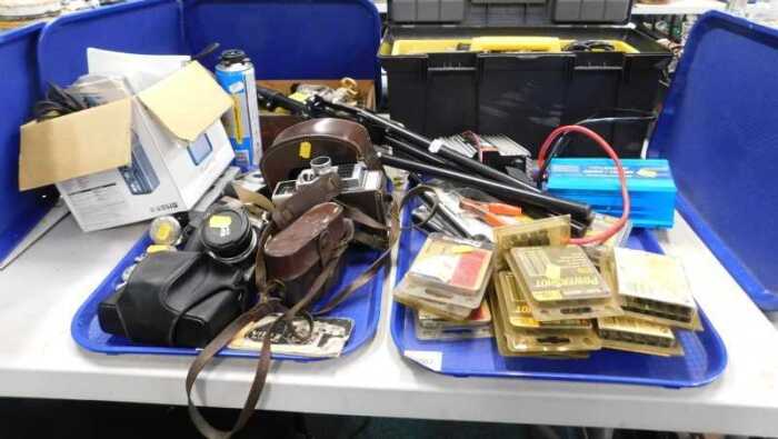 Tools and camera equipment, to include two Black and Decker Power Shot ...